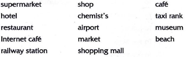 Write the public places into correct category.